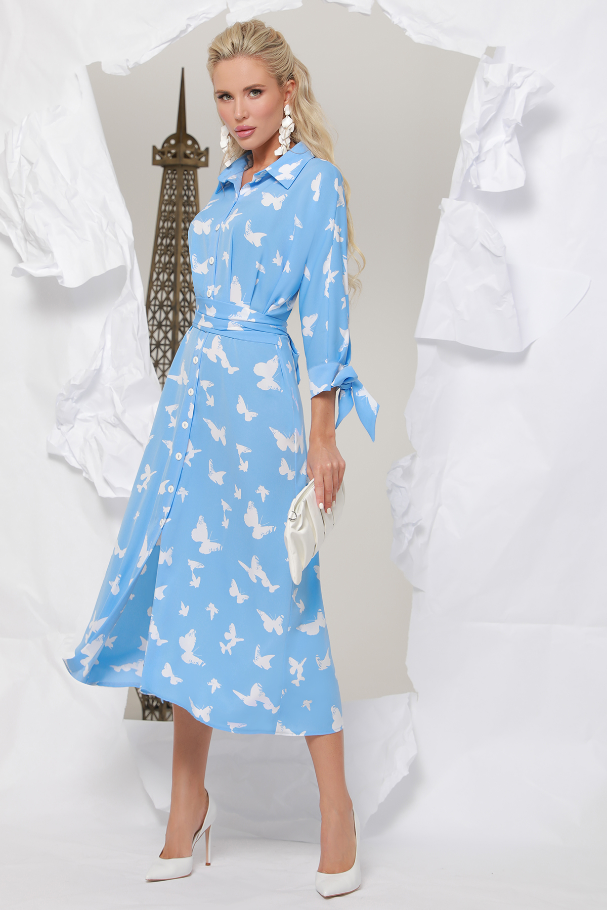 Купить Платье-рубашка голубое с поясом по цене: 1 810 ₽ арт. П-4054-0264-04 - DStrend