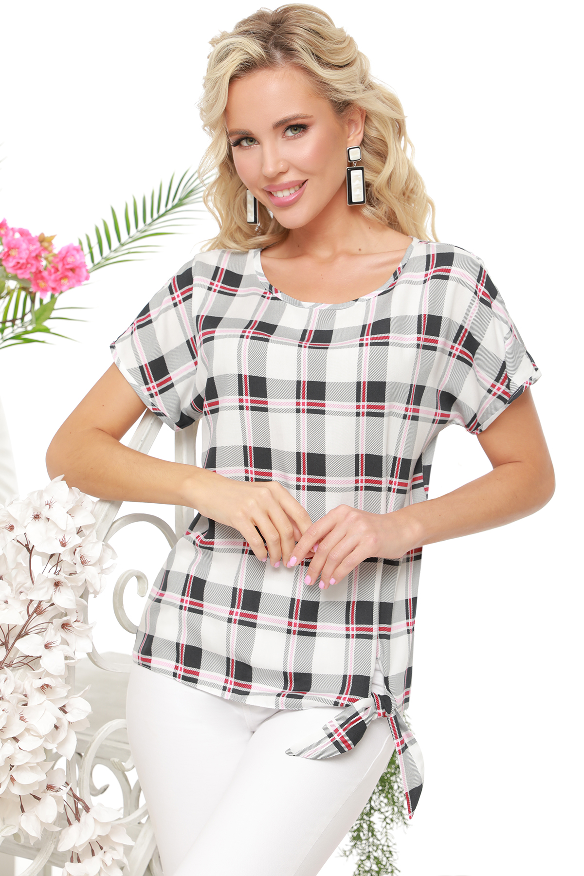 Купить Блузка в клетку с узелком по цене: 655 ₽ арт. Б-1618-0078-03 - DStrend