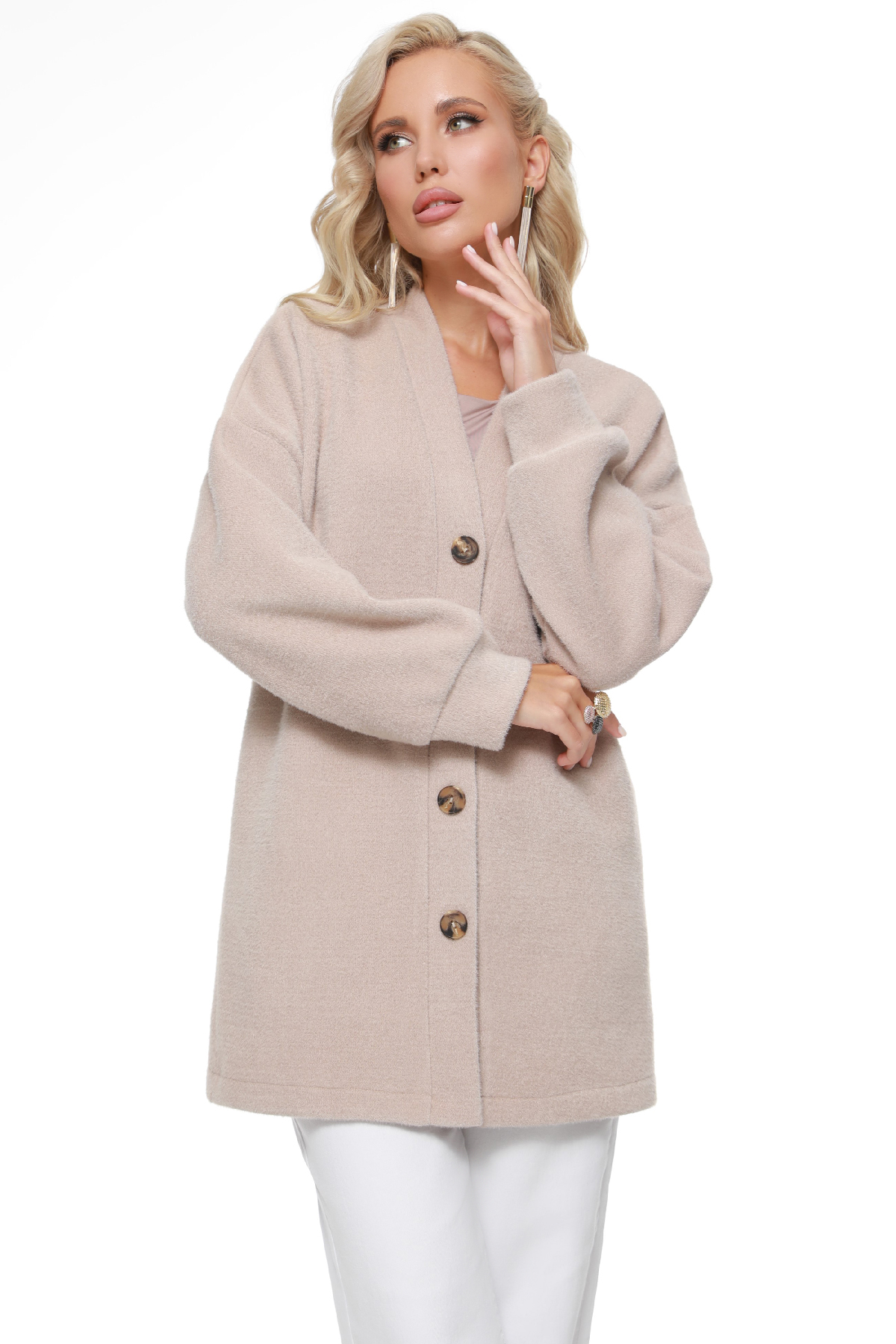 Купить Кардиган бежевый теплый на пуговицах по цене: 1 845 ₽ арт. Кр-0151-0291-03 - DStrend