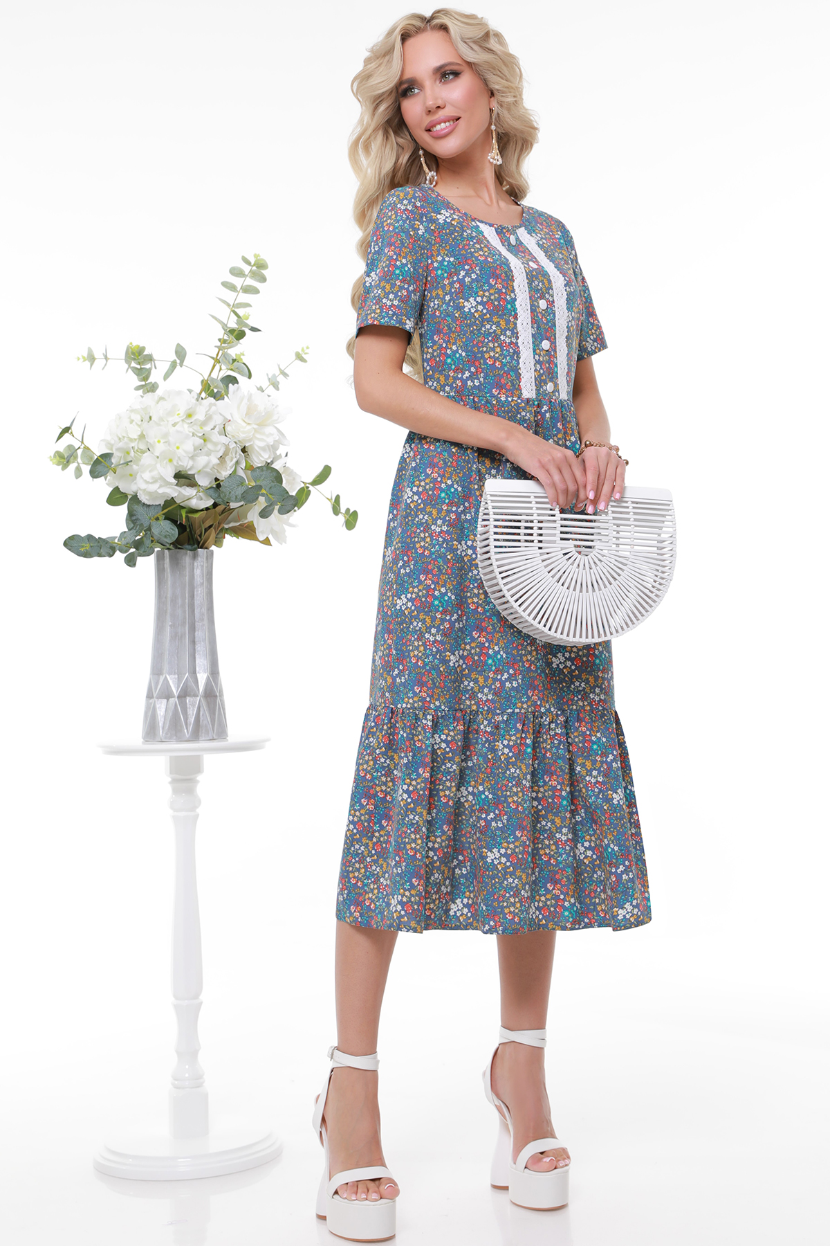 Купить Платье миди с кружевом по цене: 1 400 ₽ арт. П-3877-0113 - DStrend