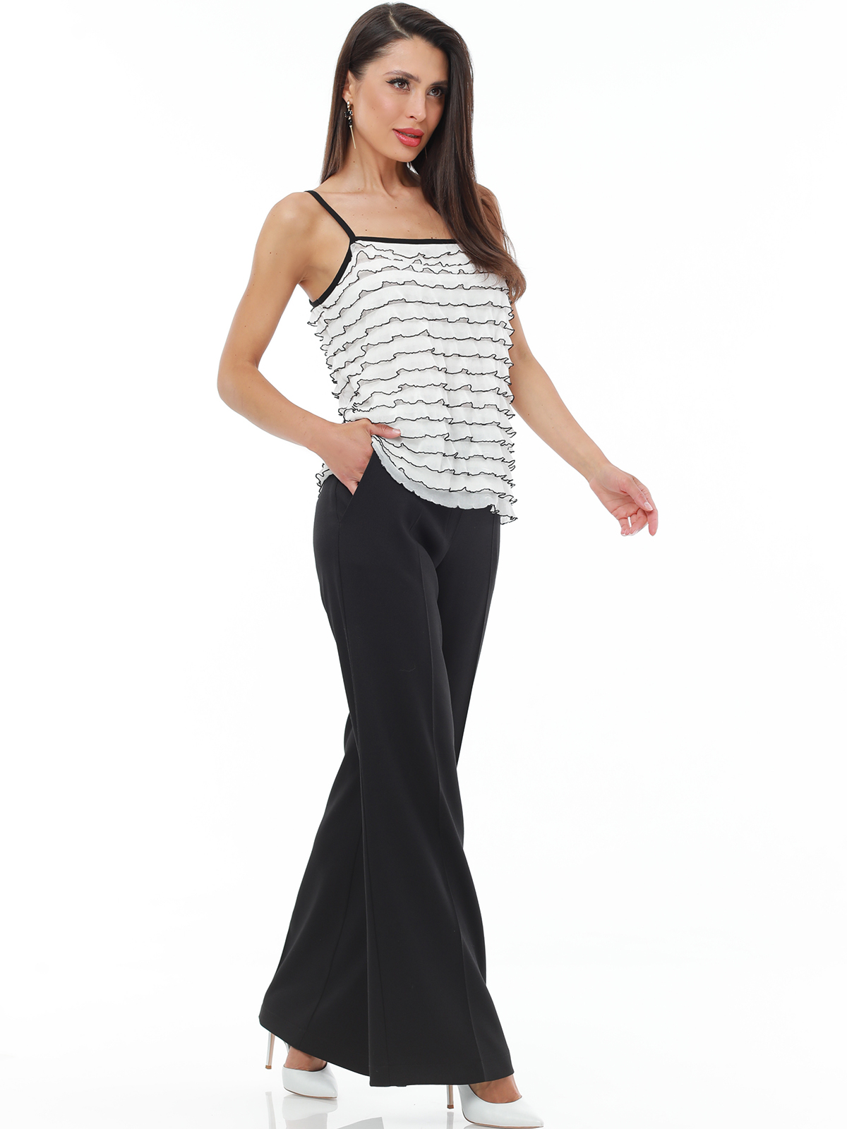 Купить Молочный топ с рюшами по цене: 810 ₽ арт. Б-1544-0014 - DStrend