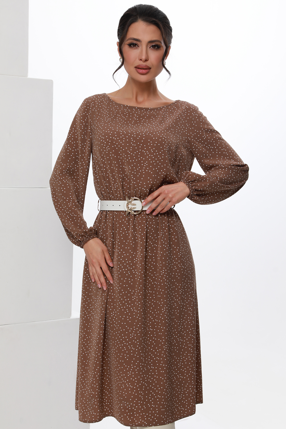 Купить Платье с поясом светло-коричневое по цене: 950 ₽ арт. П-4133-0385-07 - DStrend