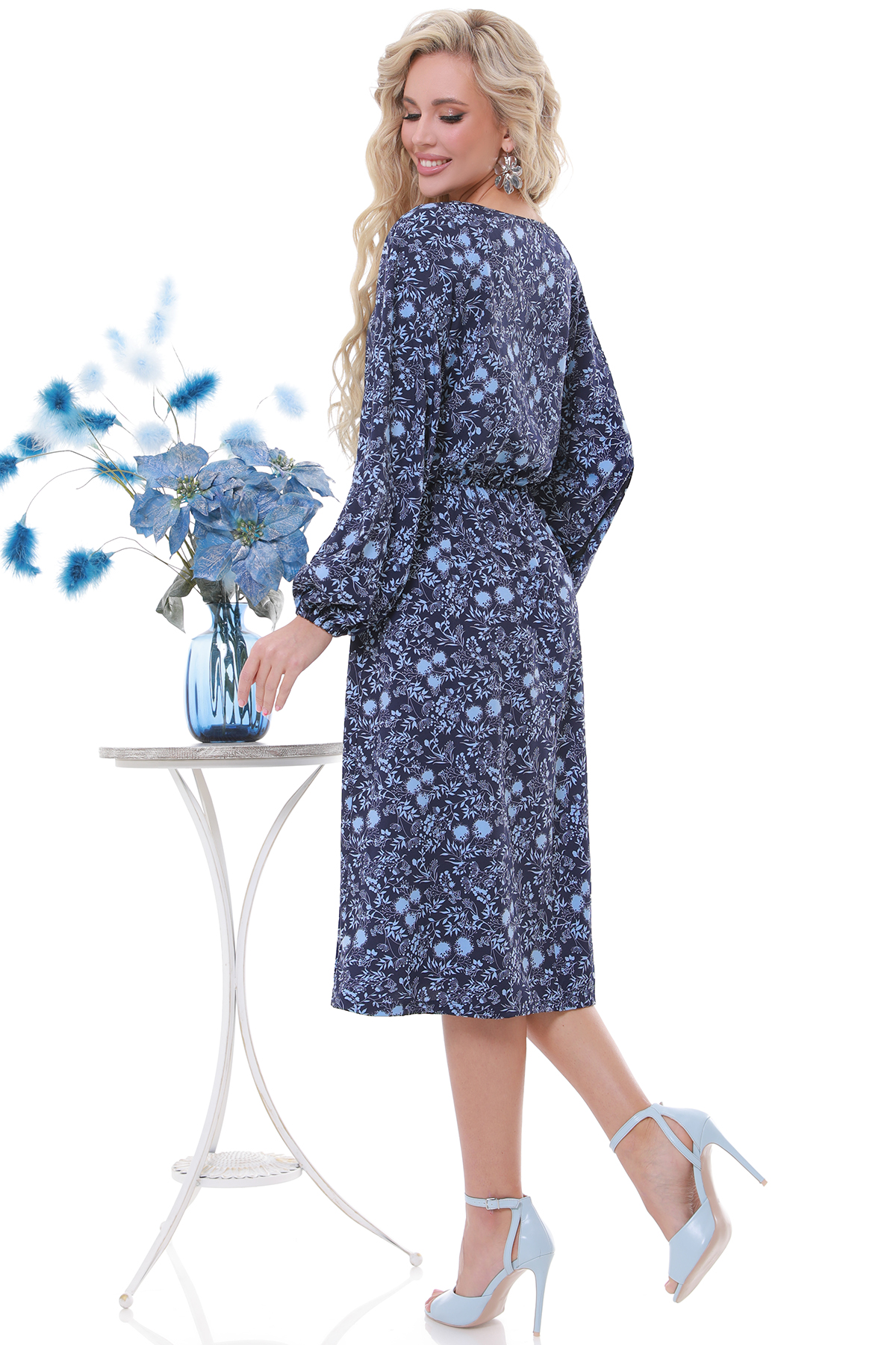 Купить Платье синее с пышным рукавом по цене: 1 000 ₽ арт. П-3898-0122-02 - DStrend