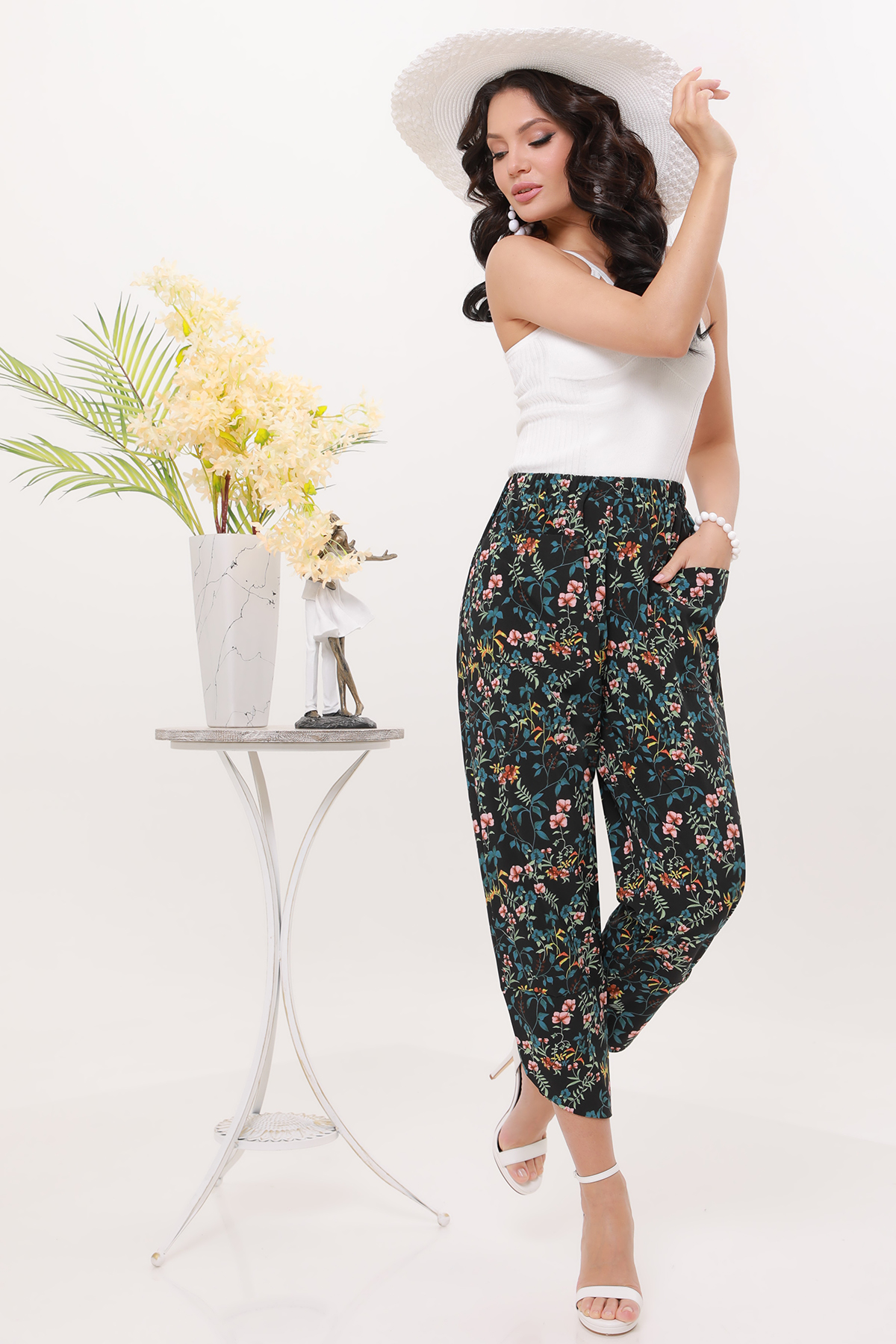 Купить Брюки летние в цветочный принт по цене: 1 405 ₽ арт. Бр-0153-0117 - DStrend