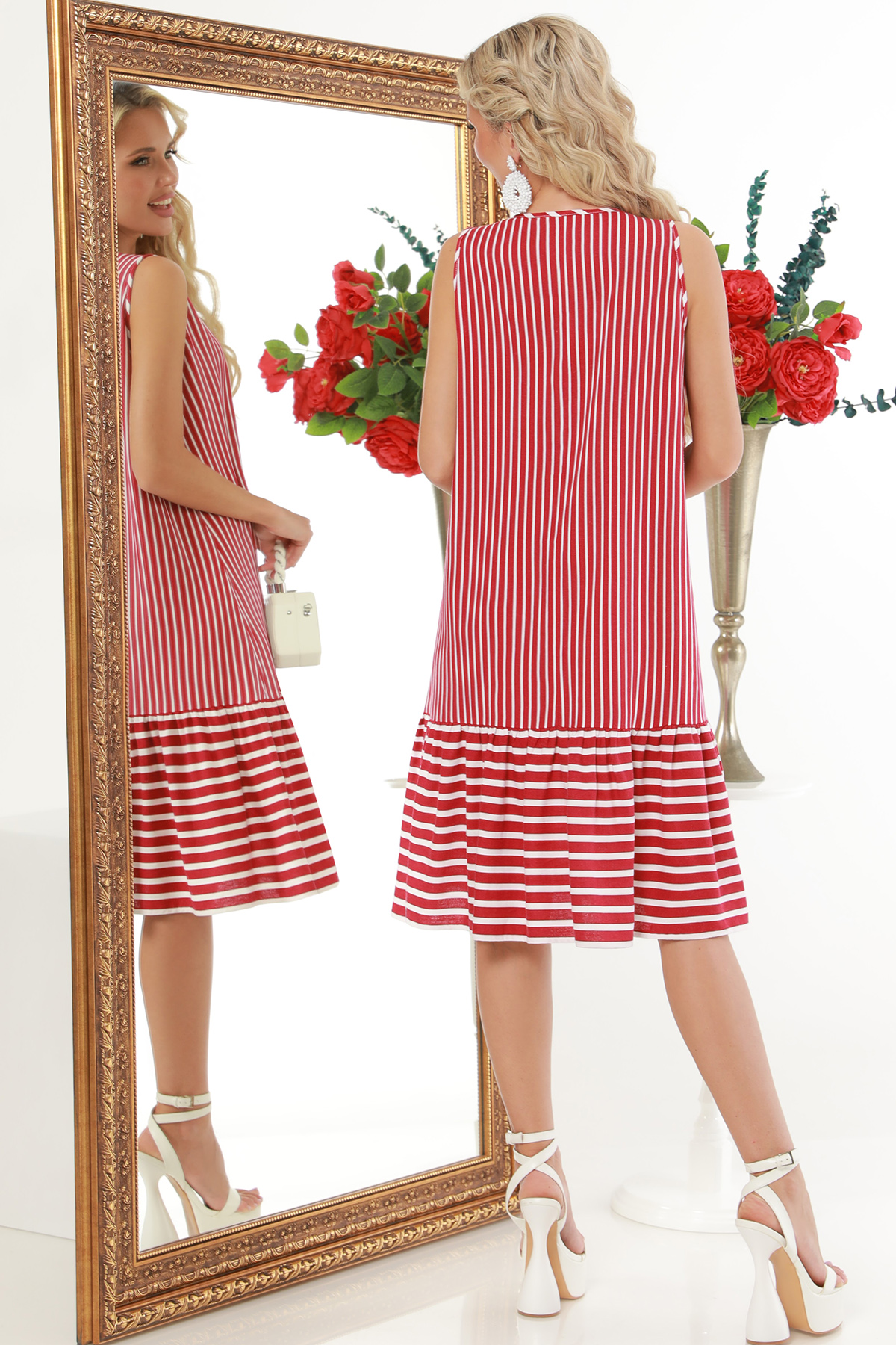 Купить Платье-колокол в красную полоску по цене: 1 665 ₽ арт. П-4004-0262 - DStrend