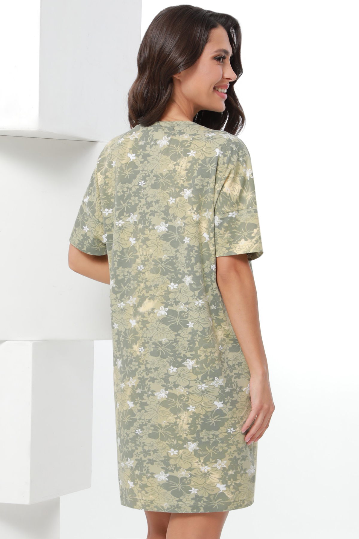 Купить Платье домашнее зеленое с принтом по цене: 900 ₽ арт. ДО-0068-0397 - DStrend
