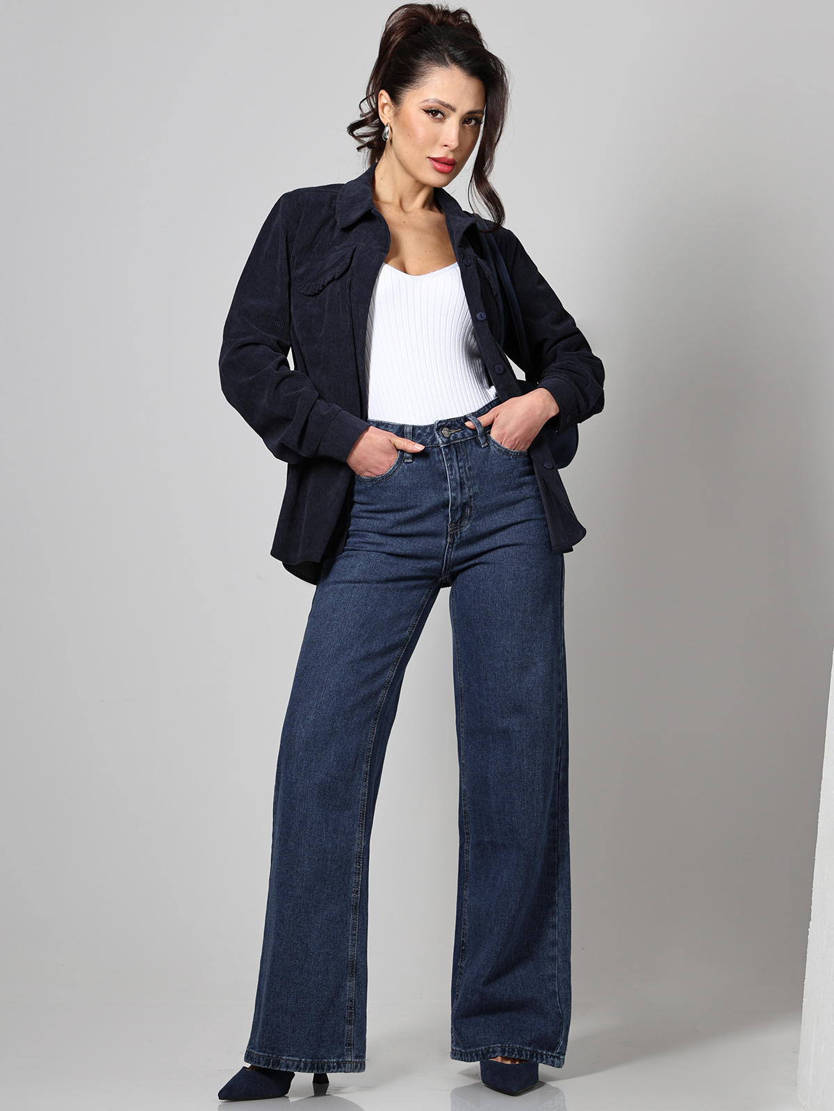 Купить Рубашка из вельвета темно-синяя по цене: 2 215 ₽ арт. Р-0134-0278-06 - DStrend