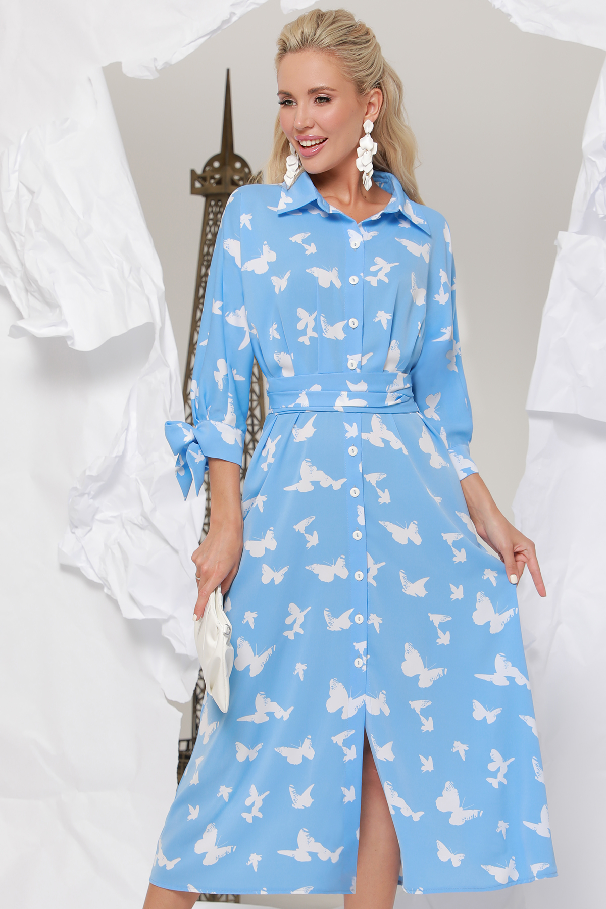 Купить Платье-рубашка голубое с поясом по цене: 1 810 ₽ арт. П-4054-0264-04 - DStrend