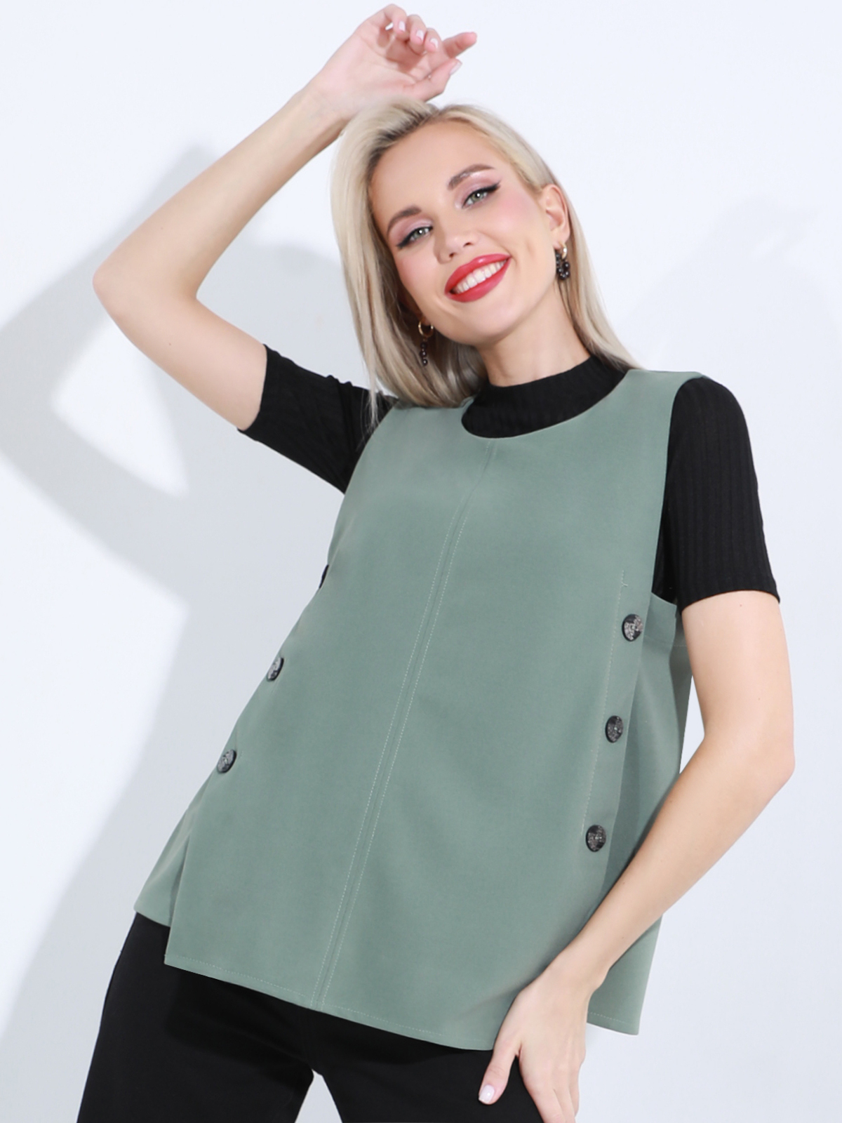 Купить Жилет с декоративными пуговицами свободный по цене: 1 655 ₽ арт. Ж-0018-0446-02 - DStrend