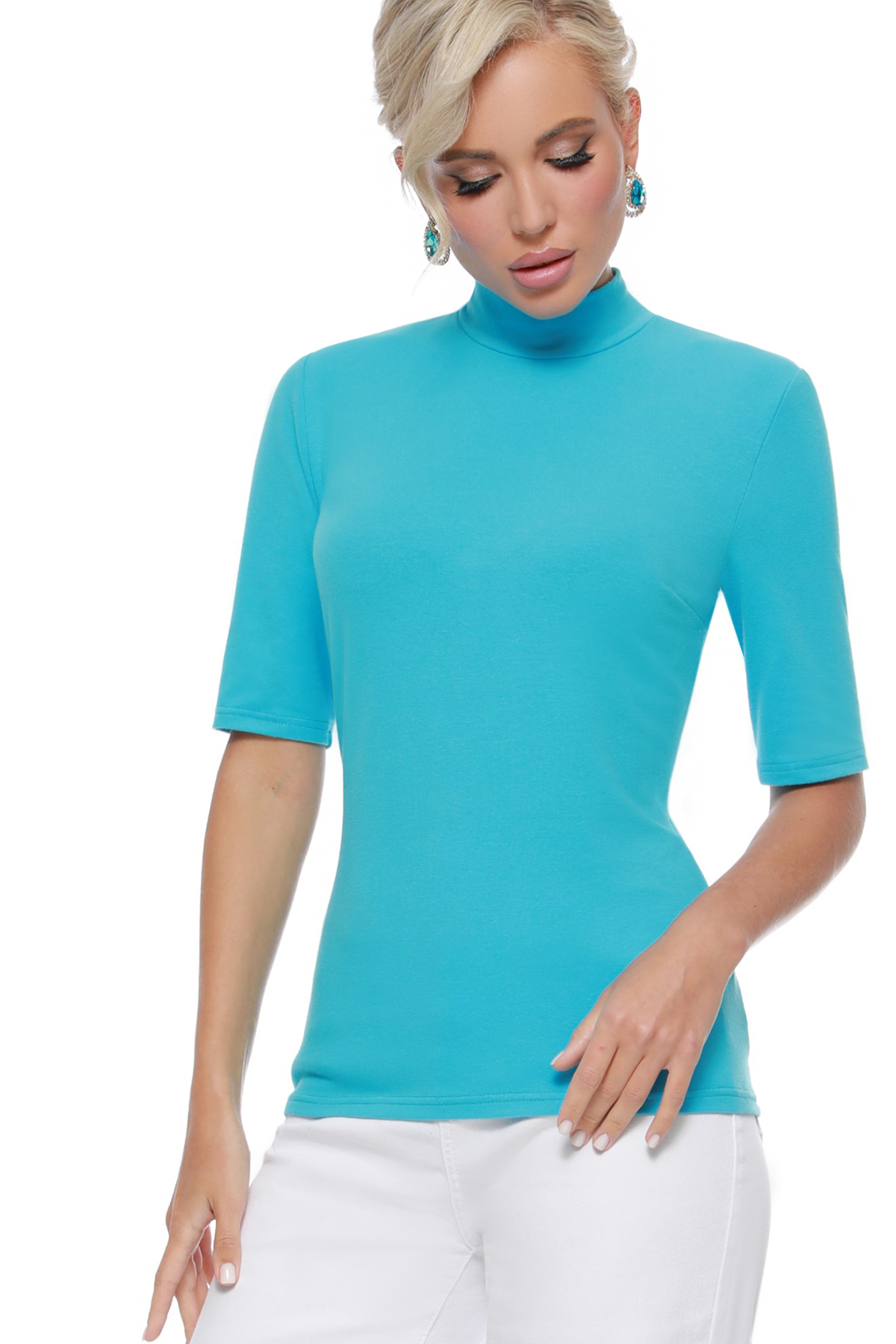 Купить Водолазка ярко-голубая с коротким рукавом по цене: 475 ₽ арт. Б ...